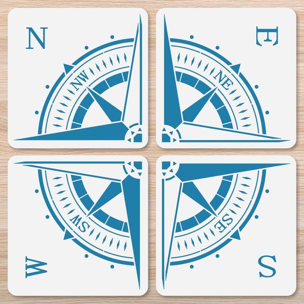 Amazon.com: BEUNITONE 4pcs Compass Rose Stencil 12x12 Inch Nautical ...