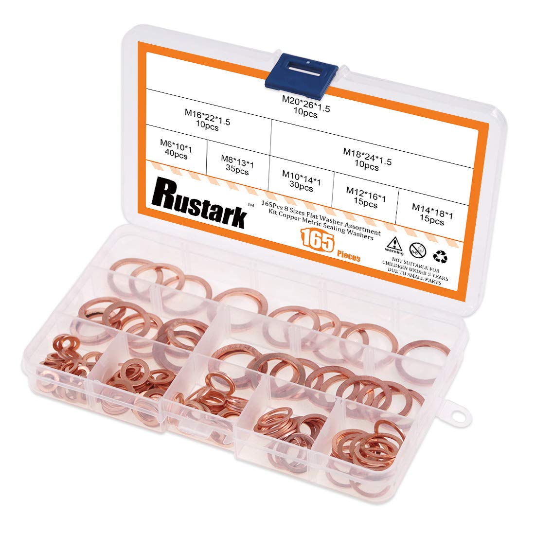 Snapklik.com : Rustark 165 Pcs Copper Washer Assortment 8 Size M6 M8 ...