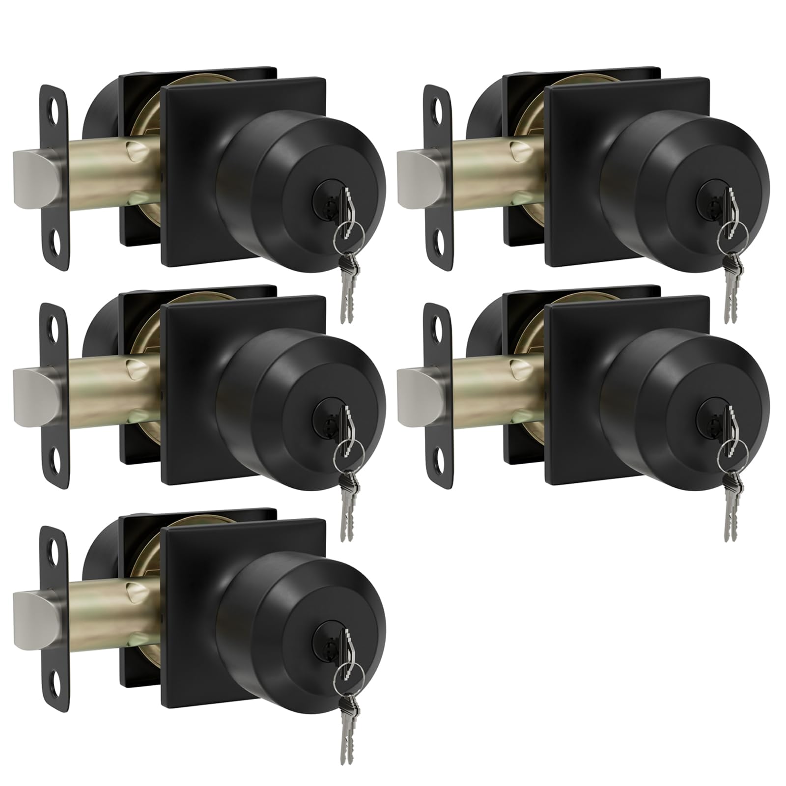 Haidms 5 Packs Black Door Knobs with Key - Keyed Alike, Entry Front ...
