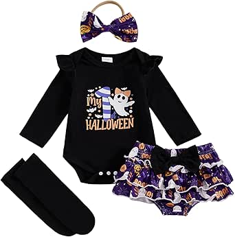 Amazon.com: Infant Baby Girl Halloween Outfit Letters Pumpkin Ghost Print Long Sleeves Romper ...