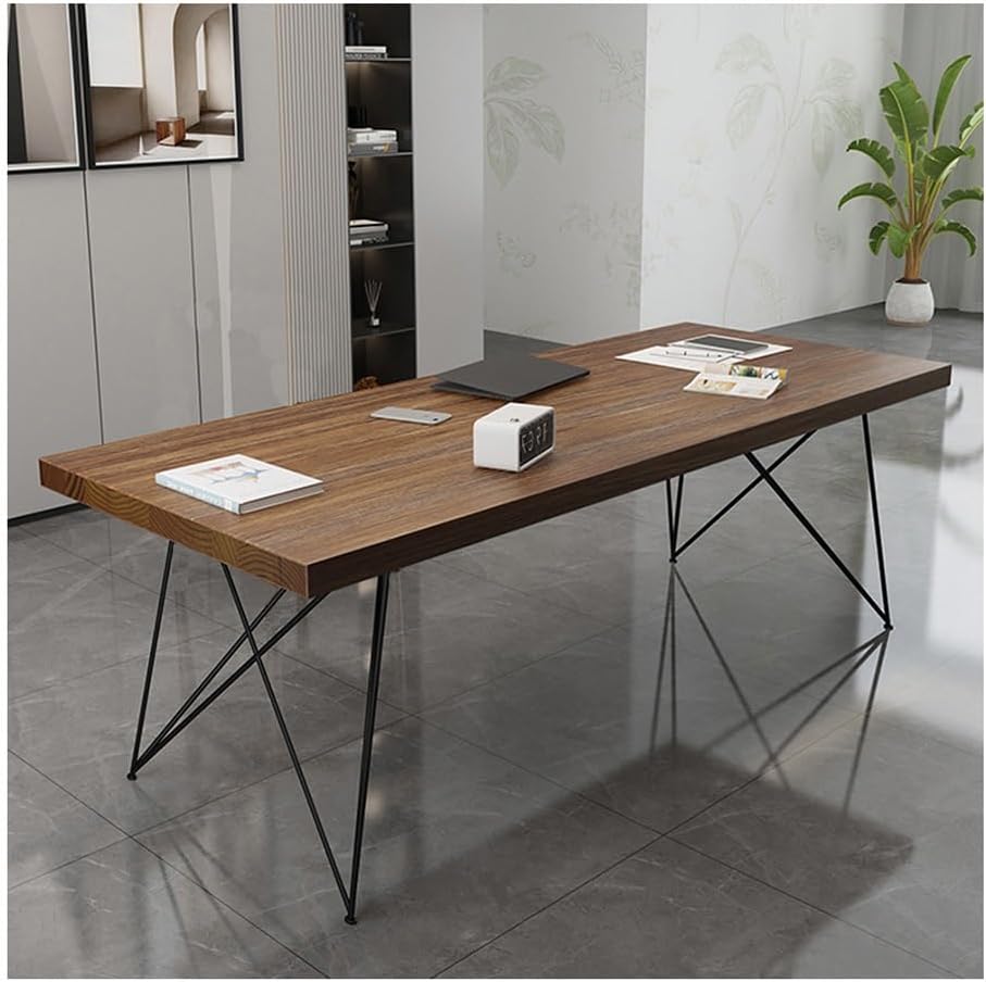 Amazon.com: Natural Real Wood Computer Desk, Solid Wooden and Metal ...