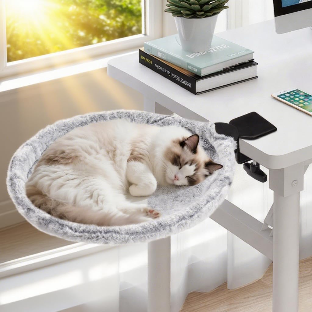Uross Cat Desk Bed - 180° Rotating Soft & Comfortable Rabbit Fur Bed ...