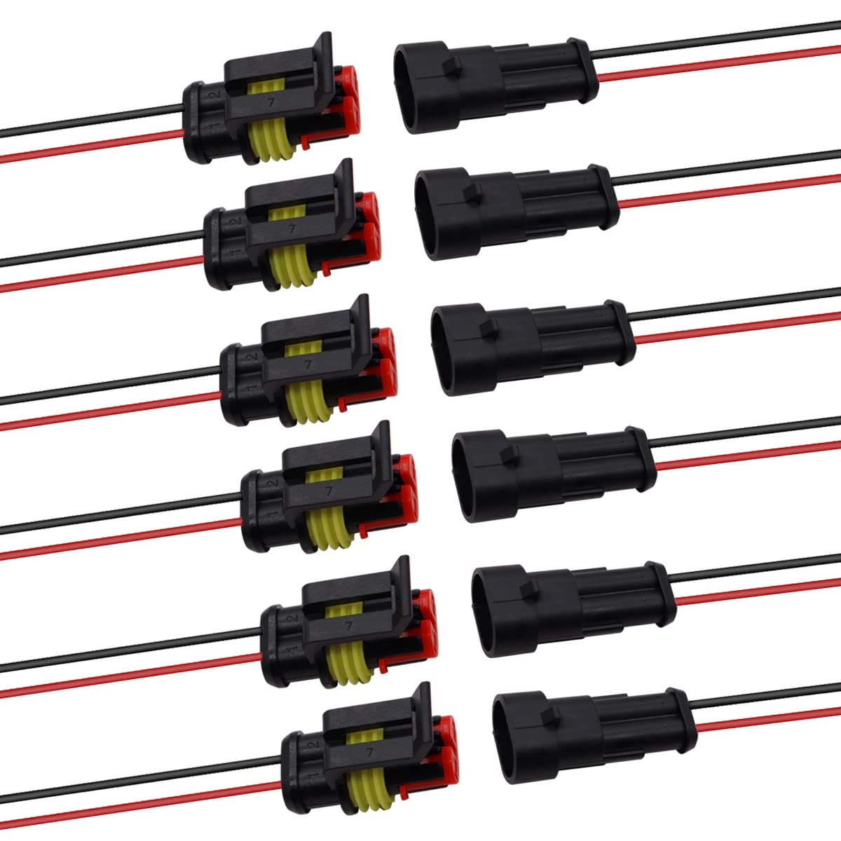 mxuteuk 6 Pack 2 pin Plug Car Waterproof Electrical Connector，16 AWG ...