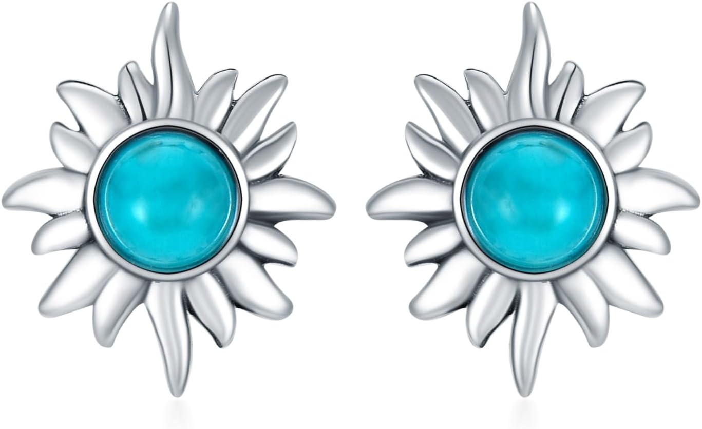 Amazon.com: Genuine Turquoise Studs Earrings, Sterling Silver Vintage ...