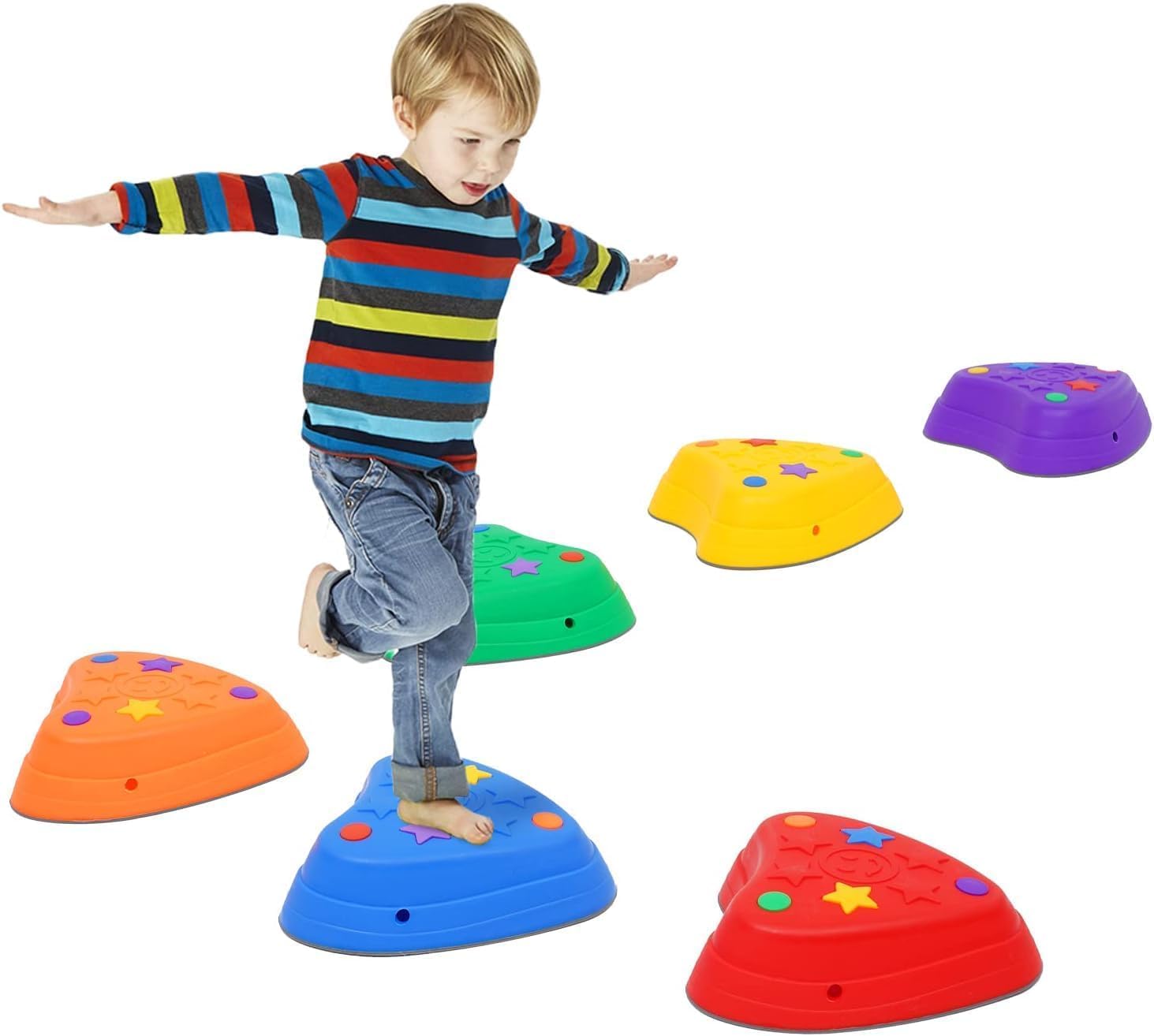 Balance Stepping Stones for Kids 6pcs Non-Slip Stackable Balance Blocks ...
