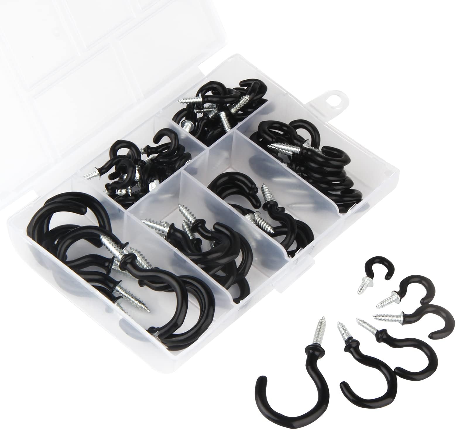 Amazon.com: Glarks 100-Pieces 6 Sizes Black Vinyl Coated Cup Hooks ...
