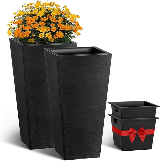 VEVOR Set of 2 Tall Outdoor Planters 22inch, Large Planters for Outdoor ...