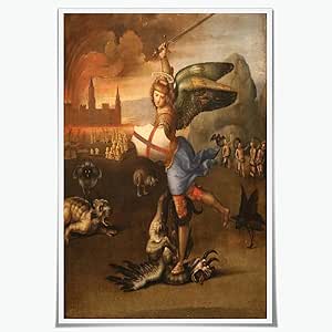 Amazon.com: Archangel Slaying Demon Vintage Drawing Poster Canvas Wall ...