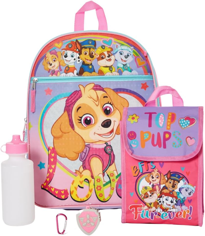 Amazon.com | Paw Patrol 5 Pc. Nickelodeon Backpack Set for Girls, 16 ...