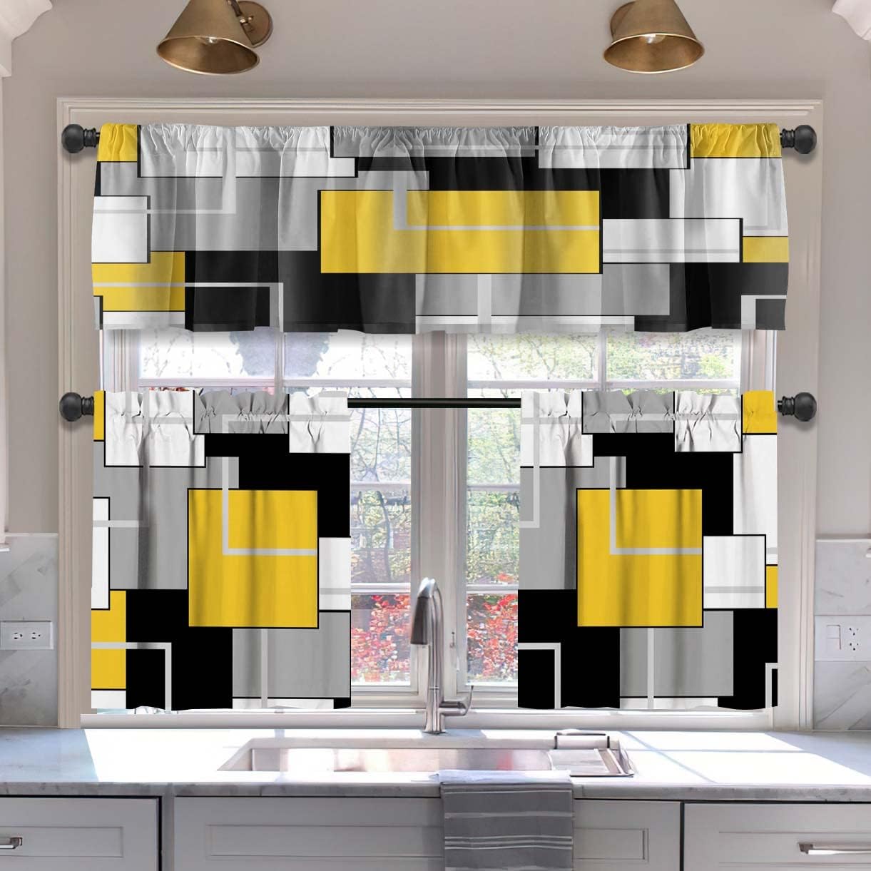 Amazon.com: MCALK Yellow Blackout Kitchen Curtains Tiers and Valances ...
