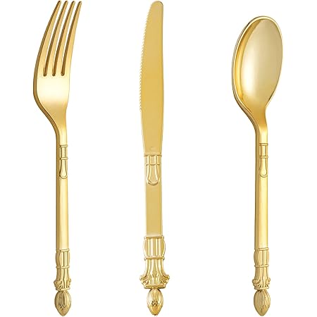 Amazon.com: Supernal 360pcs Plastic Gold Silverware,Plastic Gold ...