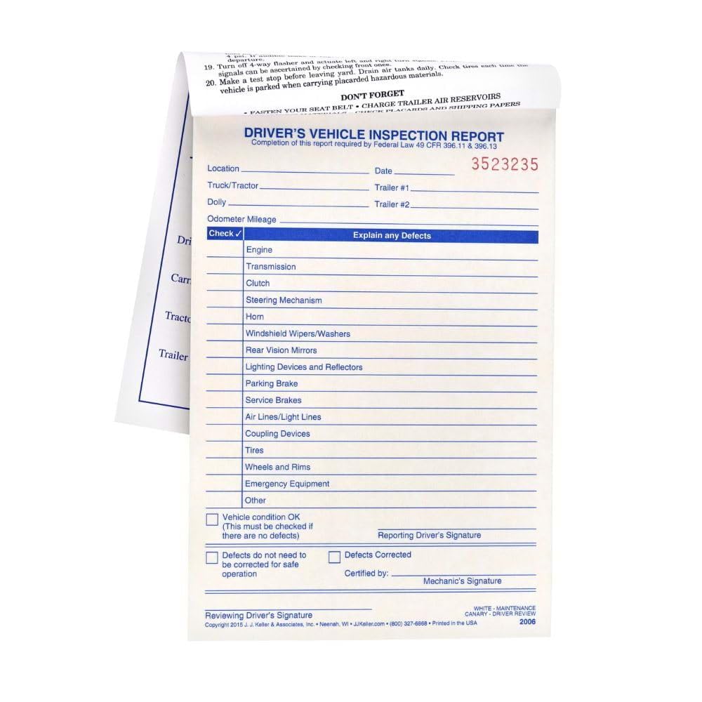 Simplified Driver's Vehicle Inspection Report 10-pk. - Book Format, 2 ...