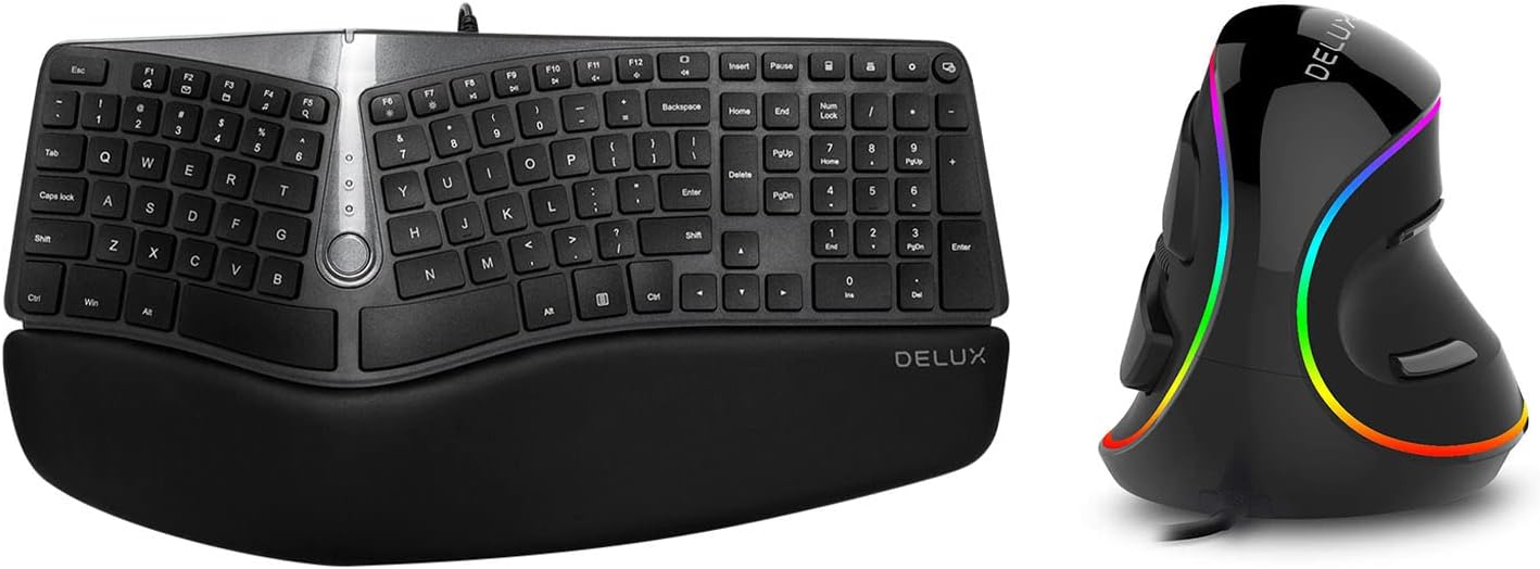 Amazon.com: DeLUX Wired Ergonomic Keyboard GM901U and Vertical Mouse ...