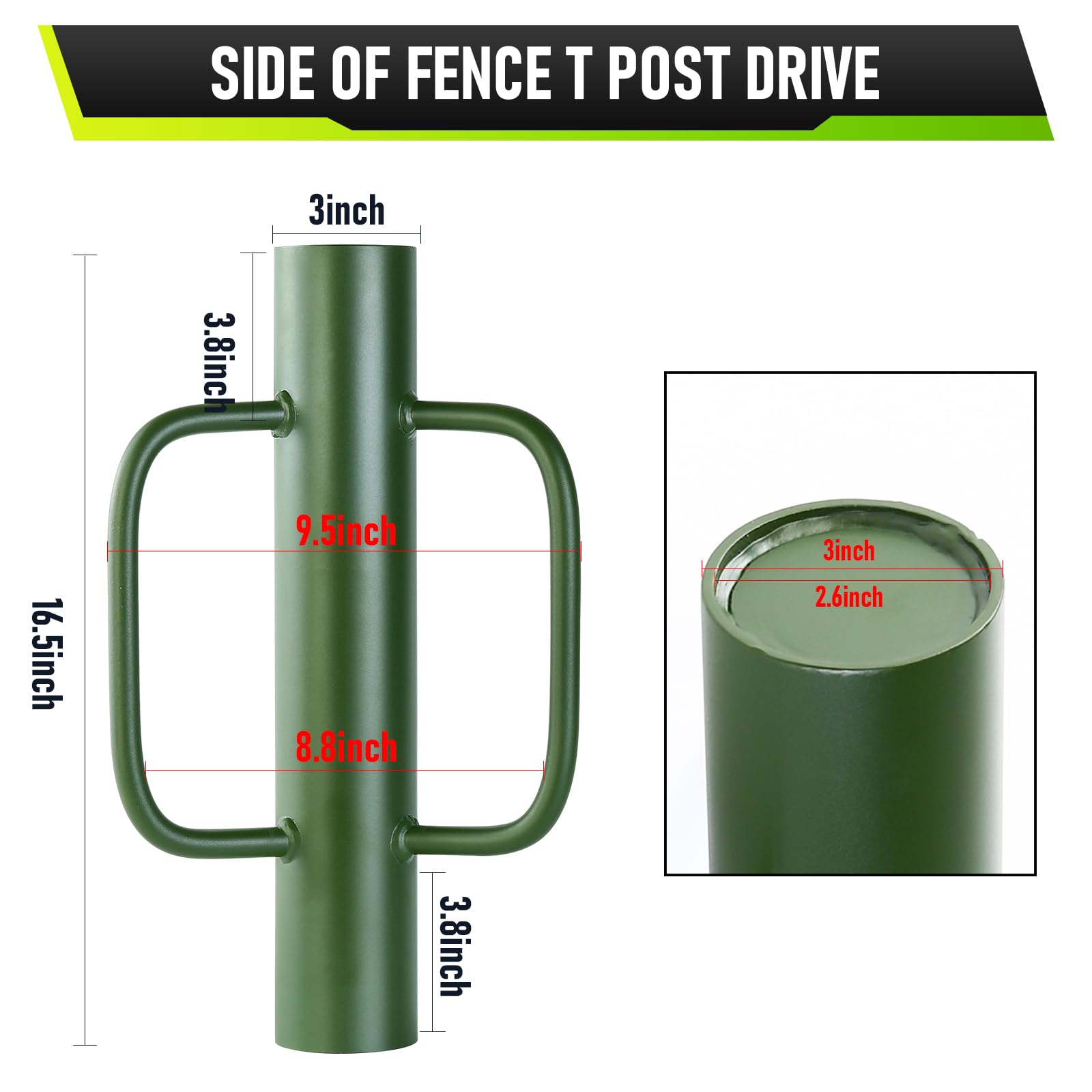 Snapklik.com : ICokin Green Fence Post Driver16.5 Inch T Post Driver ...