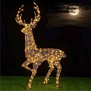 BAKAJI Renna Natalizia Luminosa Gigante Cervo Metallo e Rattan Addobbi ...