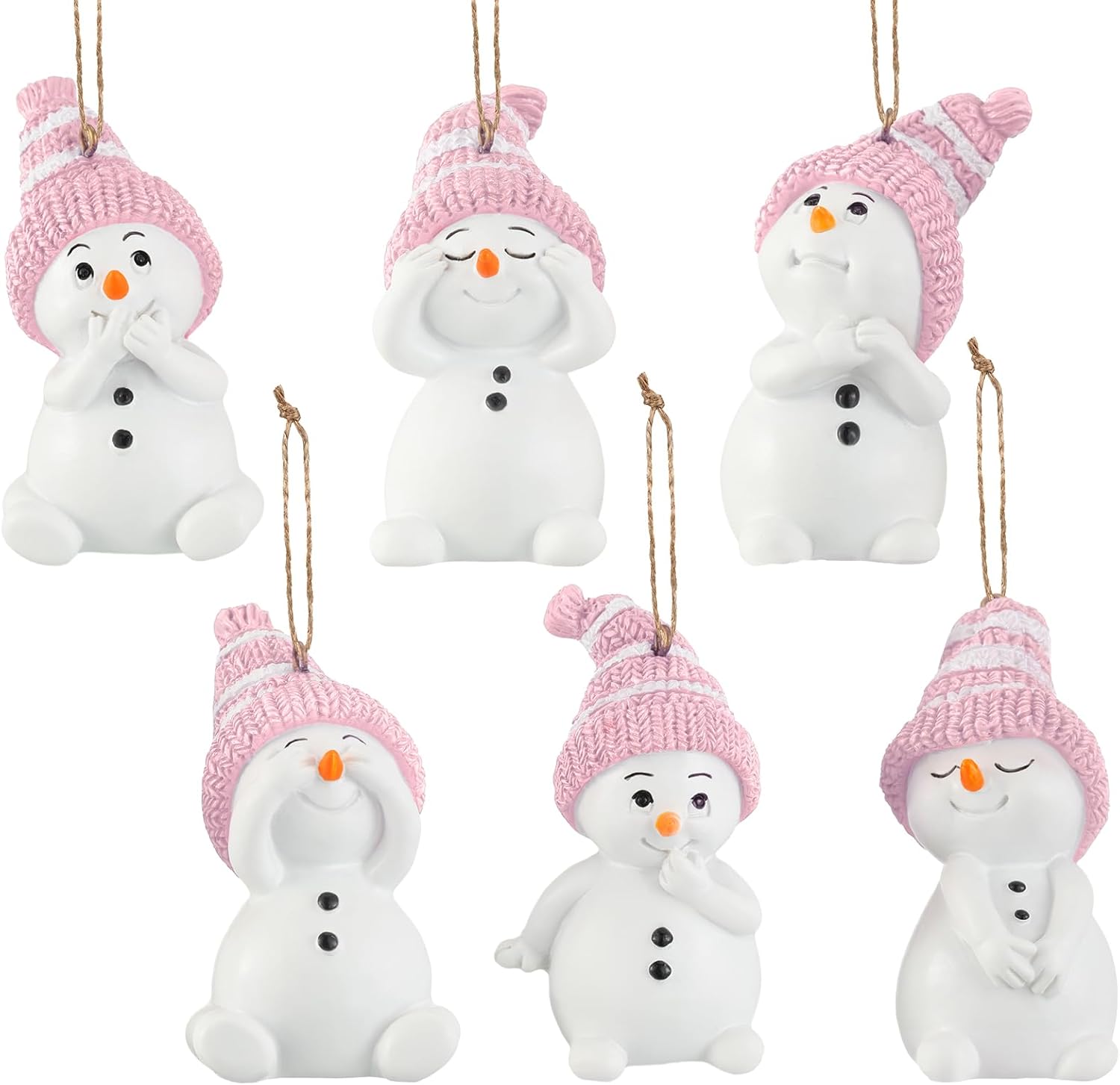Amazon.com: Lyrow 6 Packs Resin Pink Snowman Christmas Ornament with ...