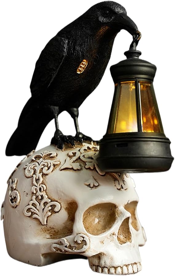 Raven Statue, Halloween Skull Raven Figurine, Gothic Resin Sculpture ...