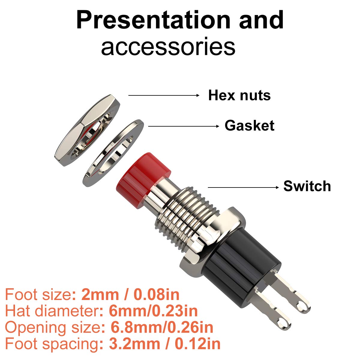 Snapklik.com : DIYhz Momentary Push Button Switch, 1A 250VAC SPST Mini Pushbutton Switches ...