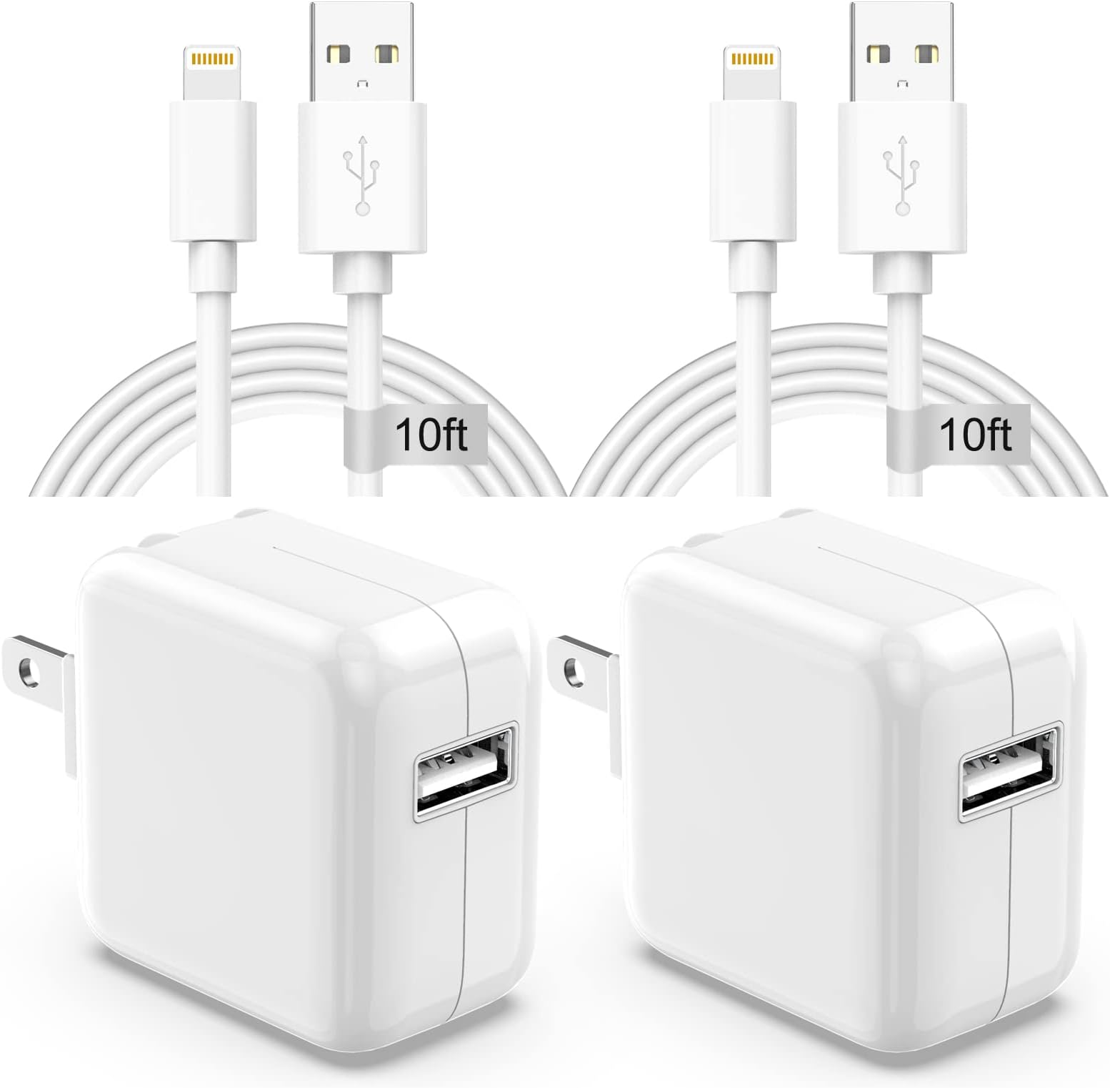 Amazon.com: Apple iPad Charger Wall Charger and Cord 10 ft 2Set,12W ...