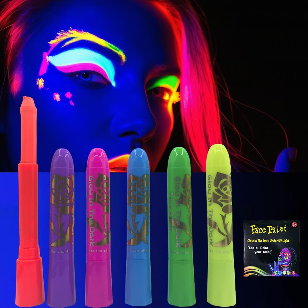 Amazon.com : Glow In The Dark Body Paint, 6 PCS Glow In The Dark Under ...