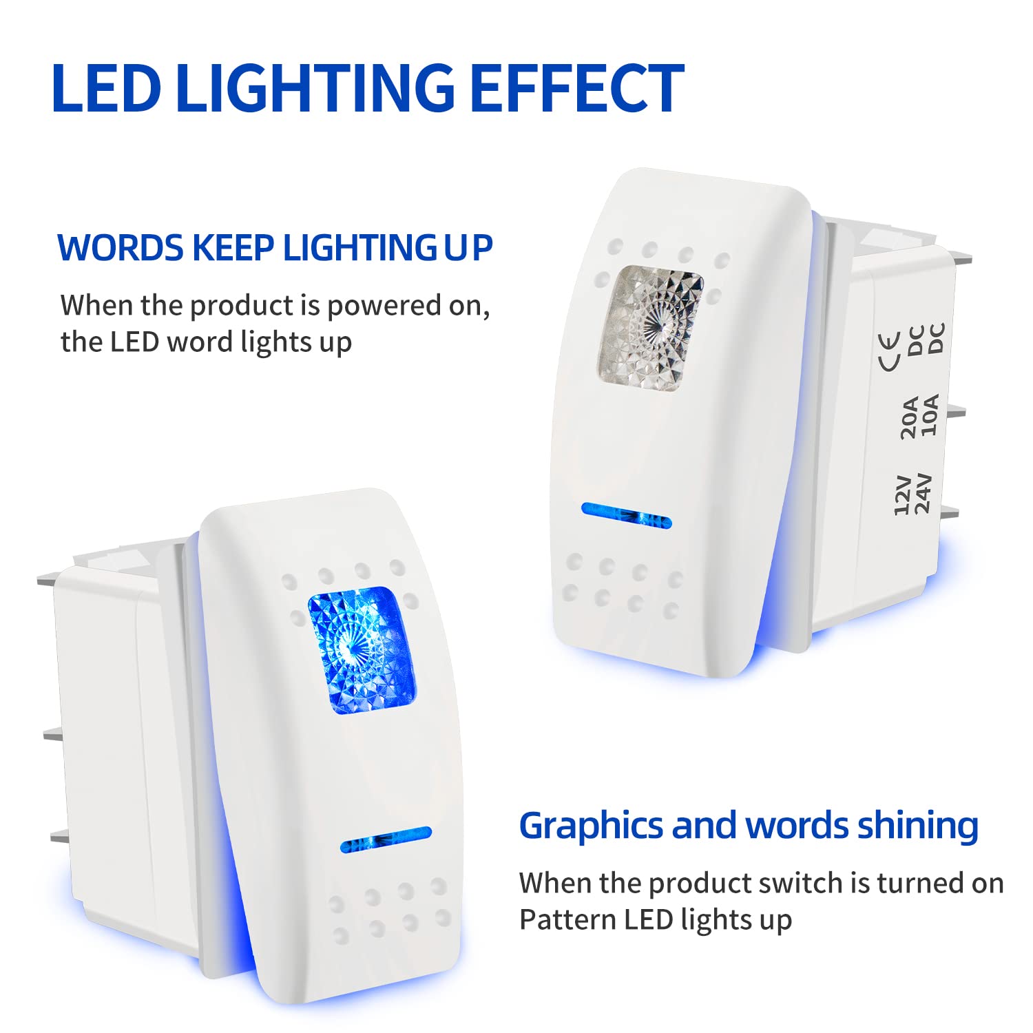 Snapklik.com : White Rocker Switch 5Pin Laser On/Off Blue LED Light 20A ...