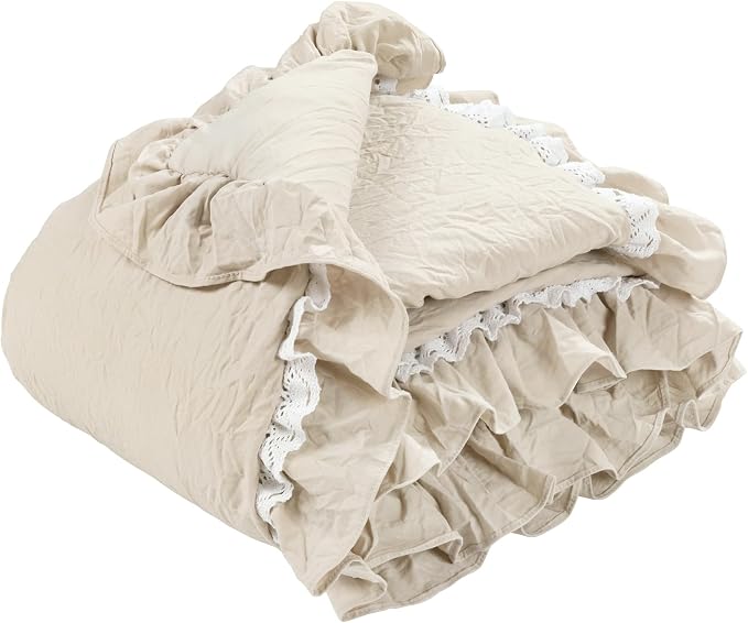 Amazon.com: Lush Decor Ella Ruffle Lace Throw Blanket, 50" W x 60" L ...