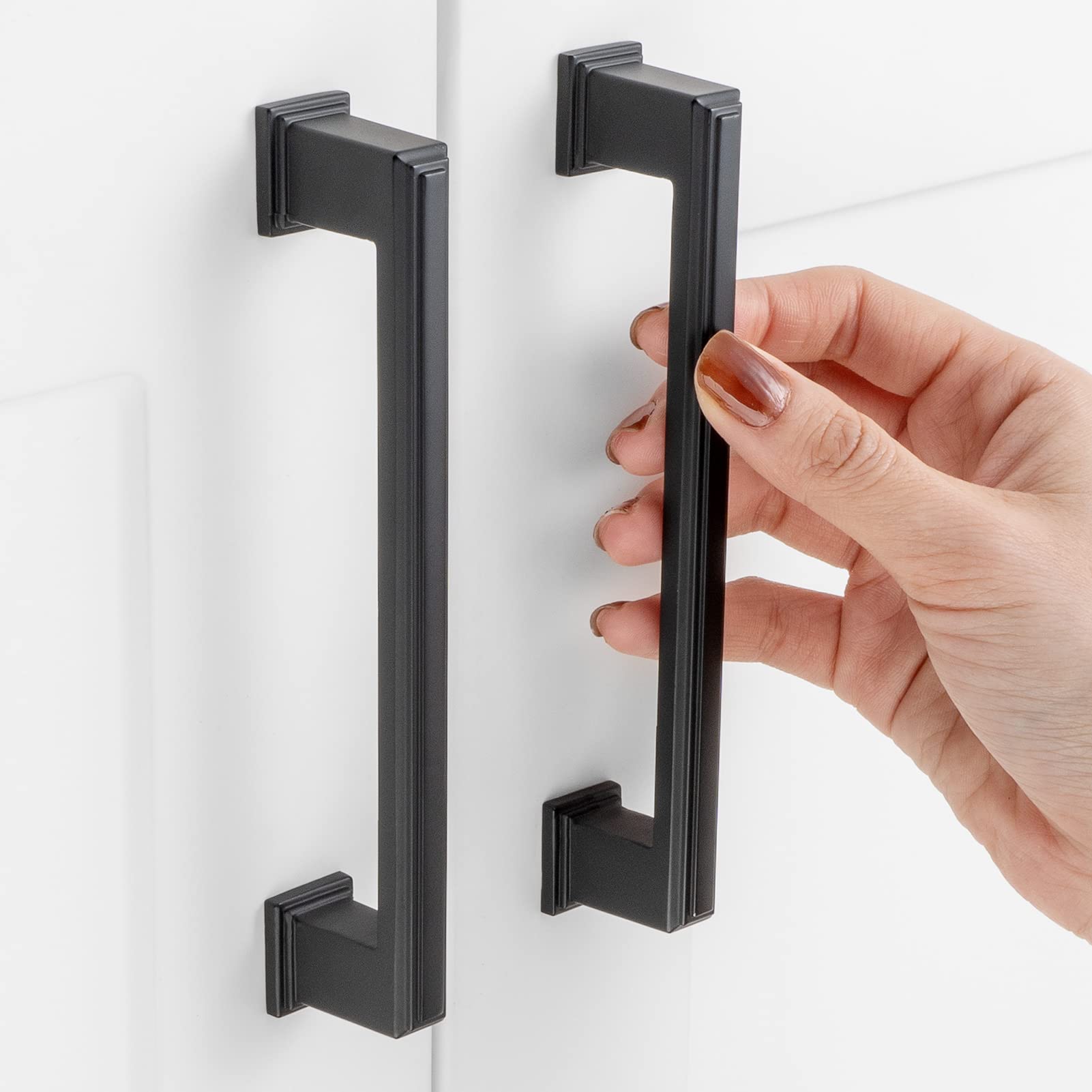 ASKANO 5 Inch Hole Centers, Black Stepped Kitchen Cabinet Pull Handle ...