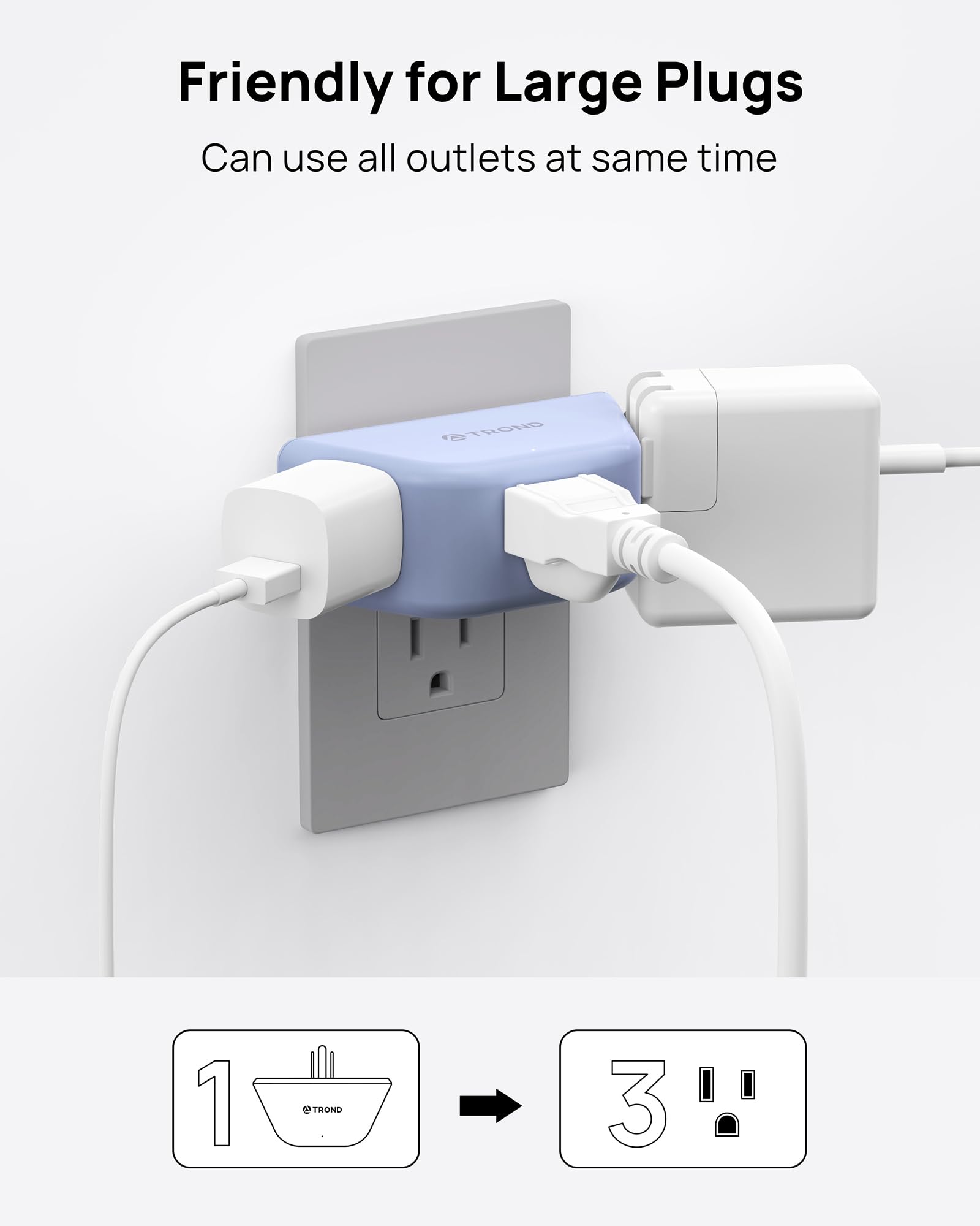 Snapklik.com : Outlet Extender, 3 Way Angled Wall Plug Splitter, 3 ...