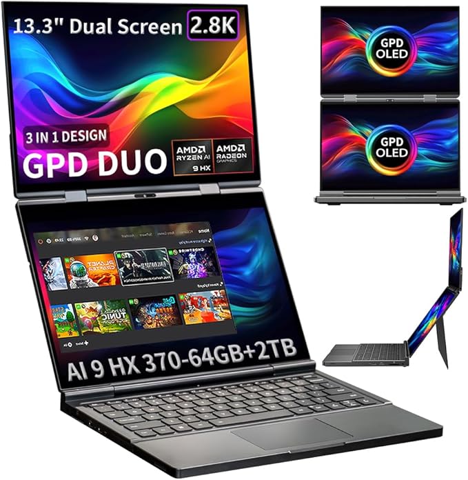 Amazon.com: GPD Duo-13.3" OLED Dual-Screen 3 in 1 Design Laptop PC ...