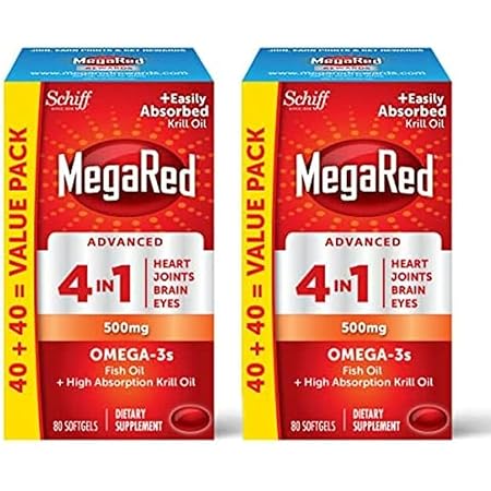 Amazon.com: MegaRed Advanced 4 in 1 Omega-3 Fish Oil + Krill Oil, 80 ...