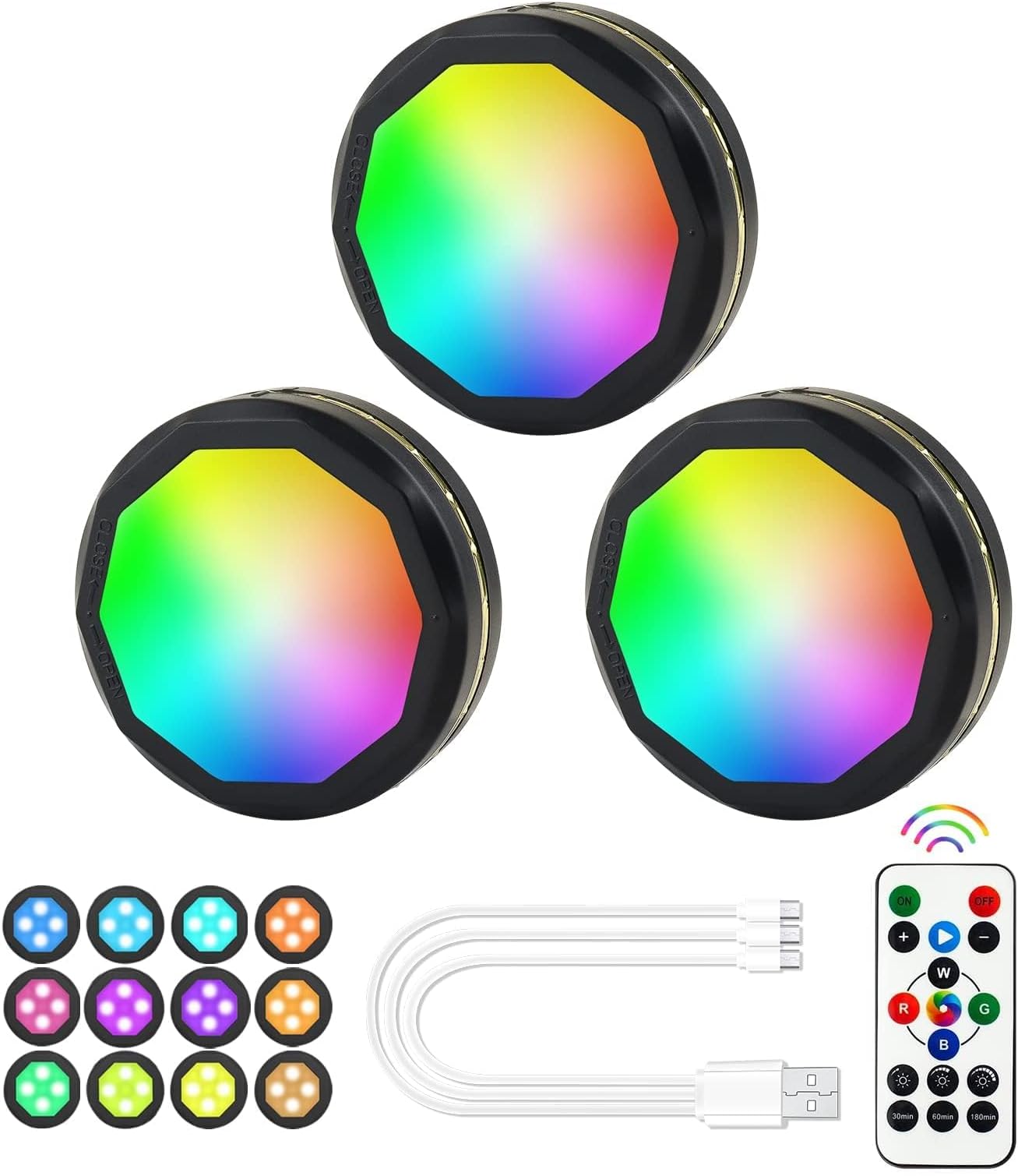 WILLED Rechargeable RGB Puck Lights with Remote Control, 1200mAh ...