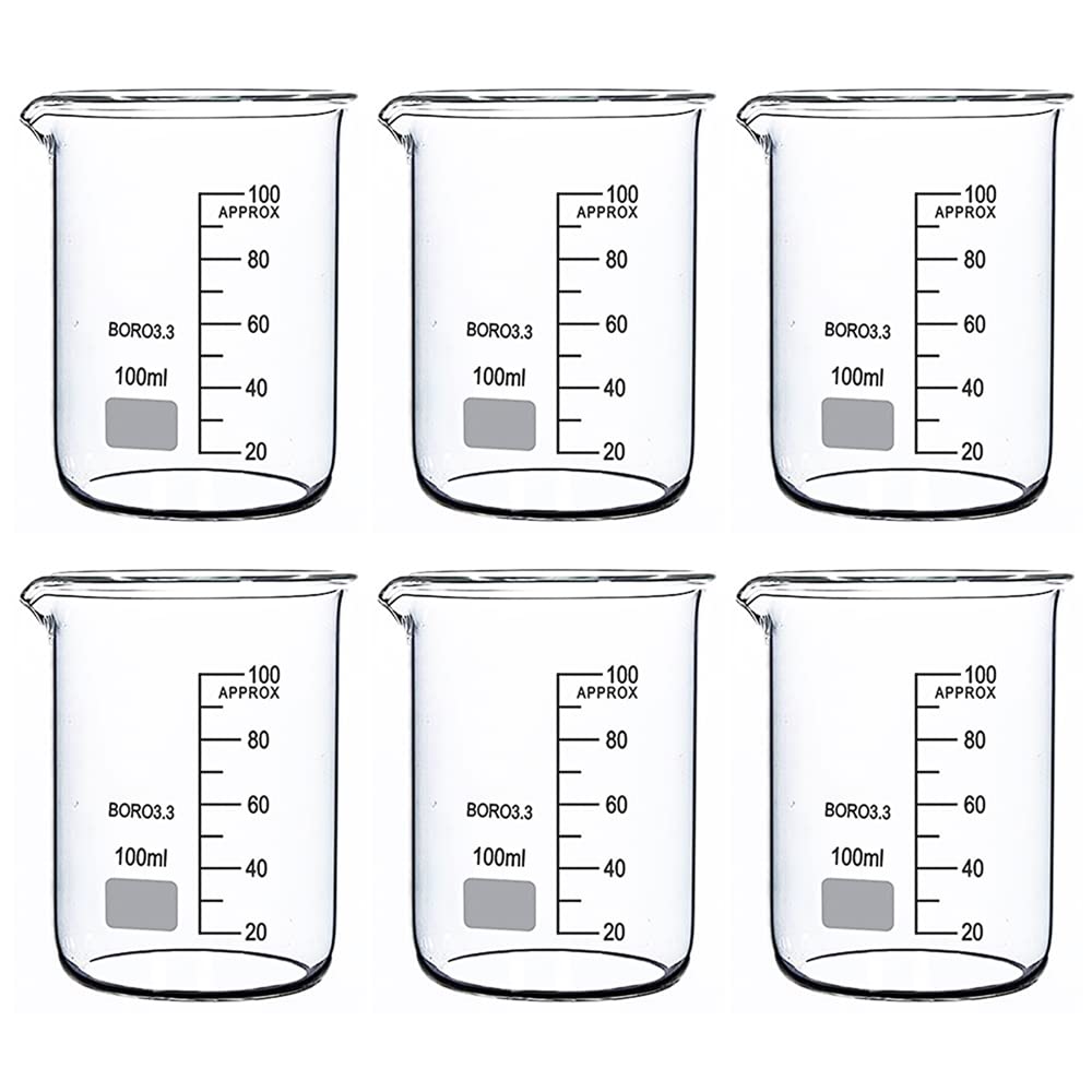 MANIKARN Borosilicate Glass Beaker 100ml (Set of 6 Piece), Beakers for ...