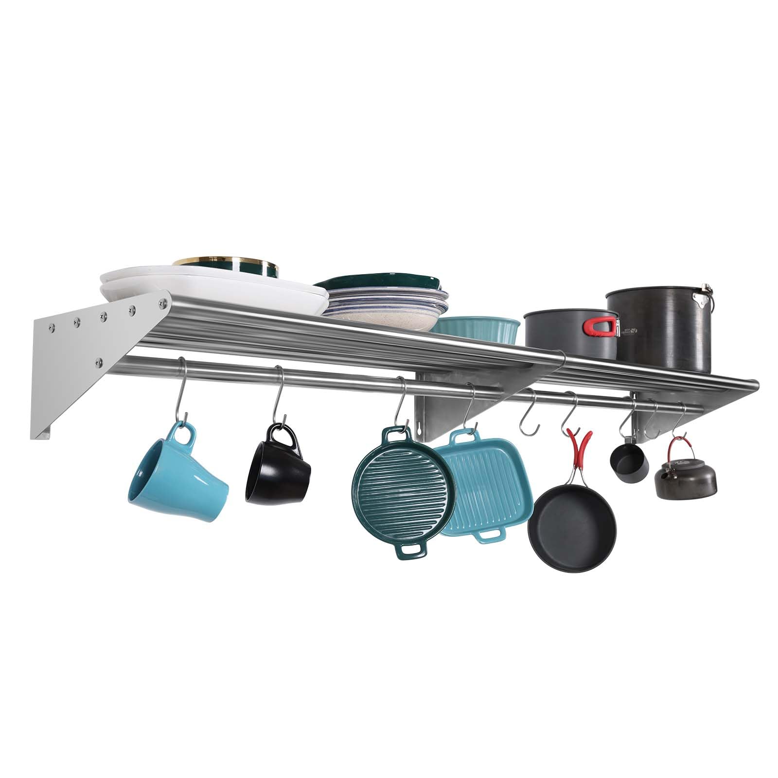 Amazon.com: HALLY Stainless Steel Shelf Pot Rack with 9 S Hooks 12" x ...