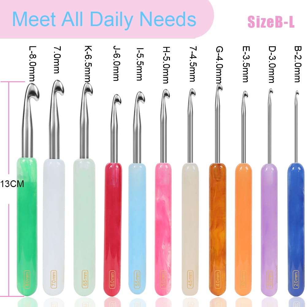 Snapklik.com : VQVYBXN Resin Crochet Hooks Set- 11 Size(2.0mm-8.0mm ...
