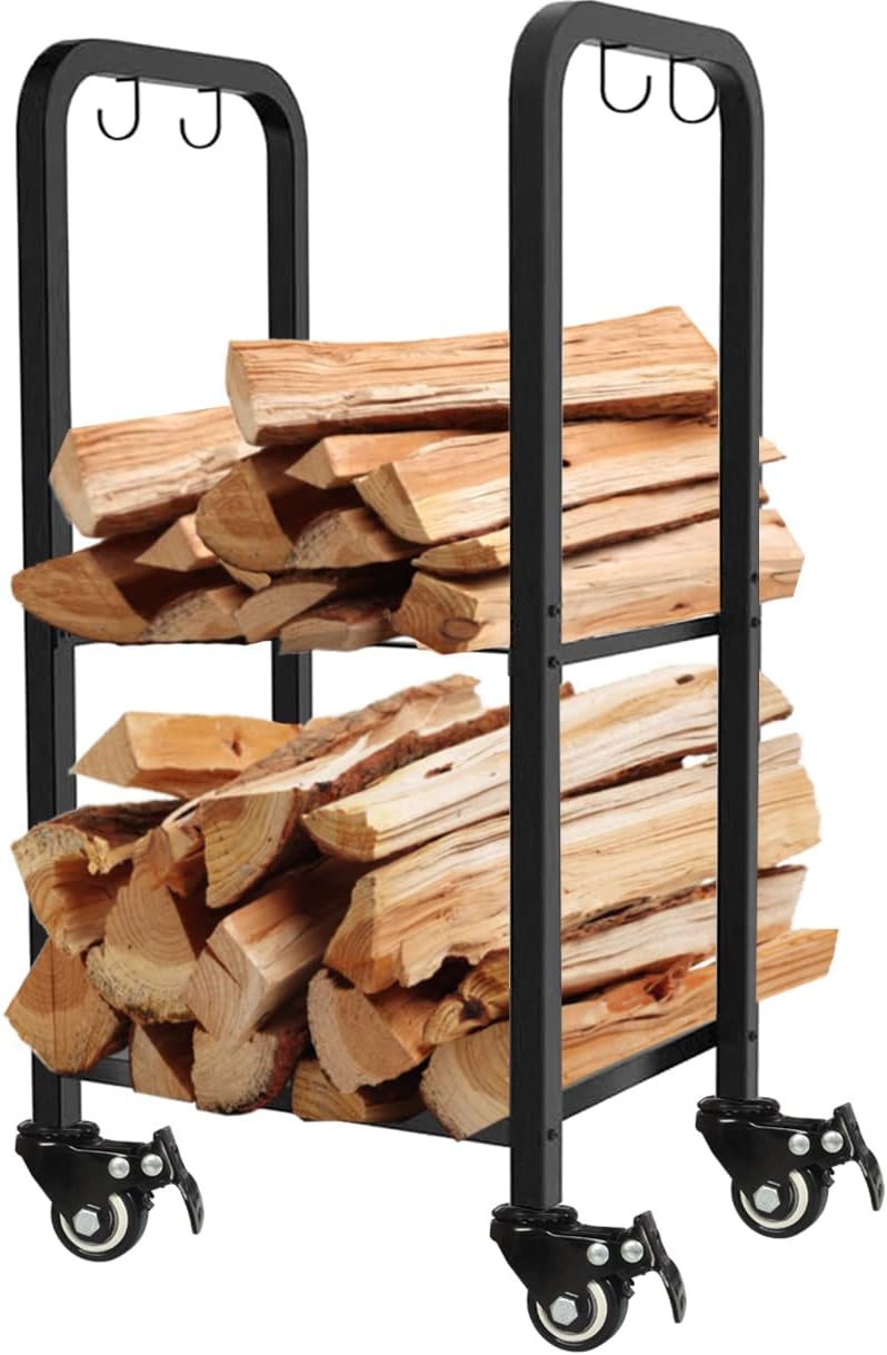 Amazon.com : LBWF Metal Firewood Log Holder, Small Rolling Firewood ...