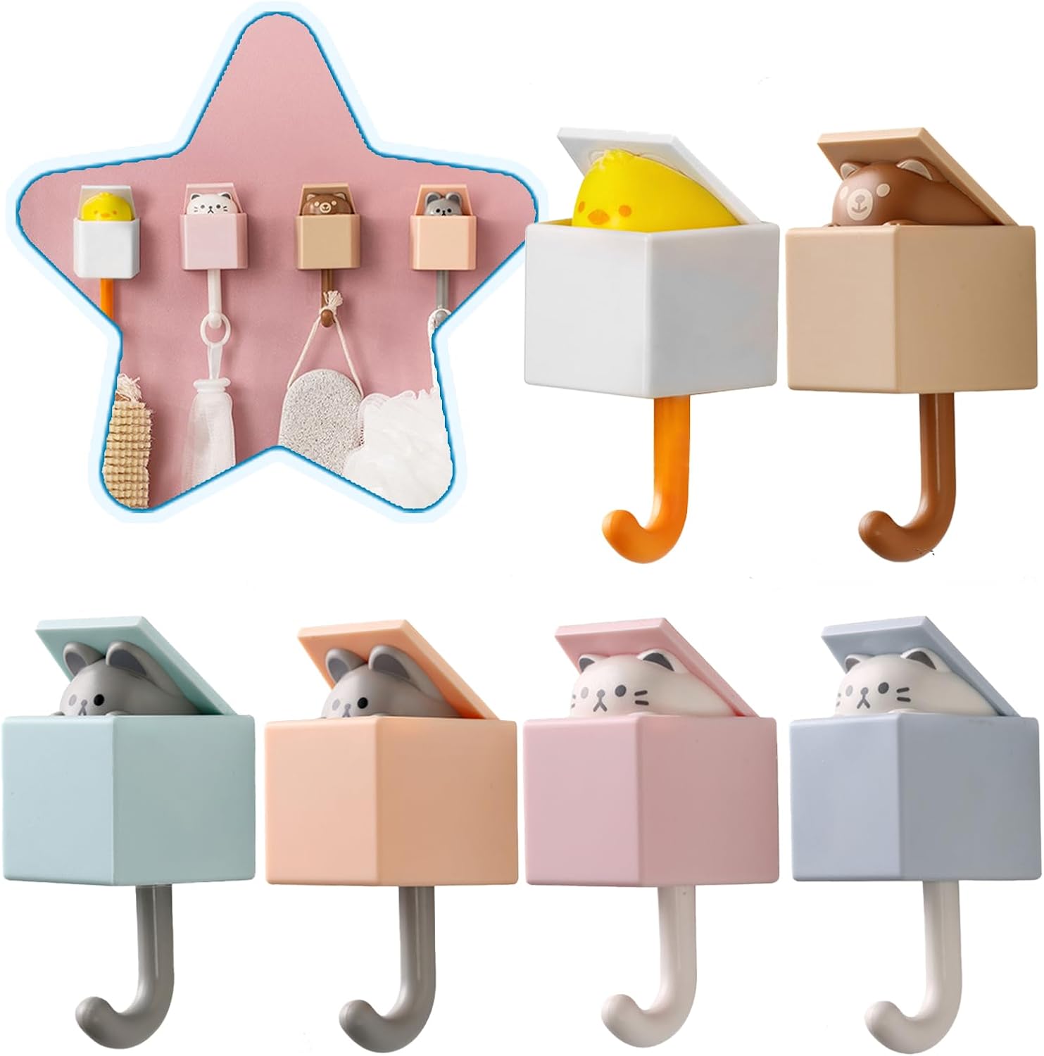 Amazon.com: Creative Adhesive Coat Hook,6 Pcs Cute Pet Hooks for Coat ...