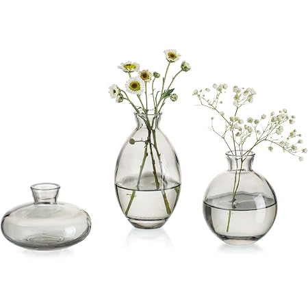 Amazon.com: Bud Vases 3Pcs/Set Small Vases Handmade Cute Gray Small ...