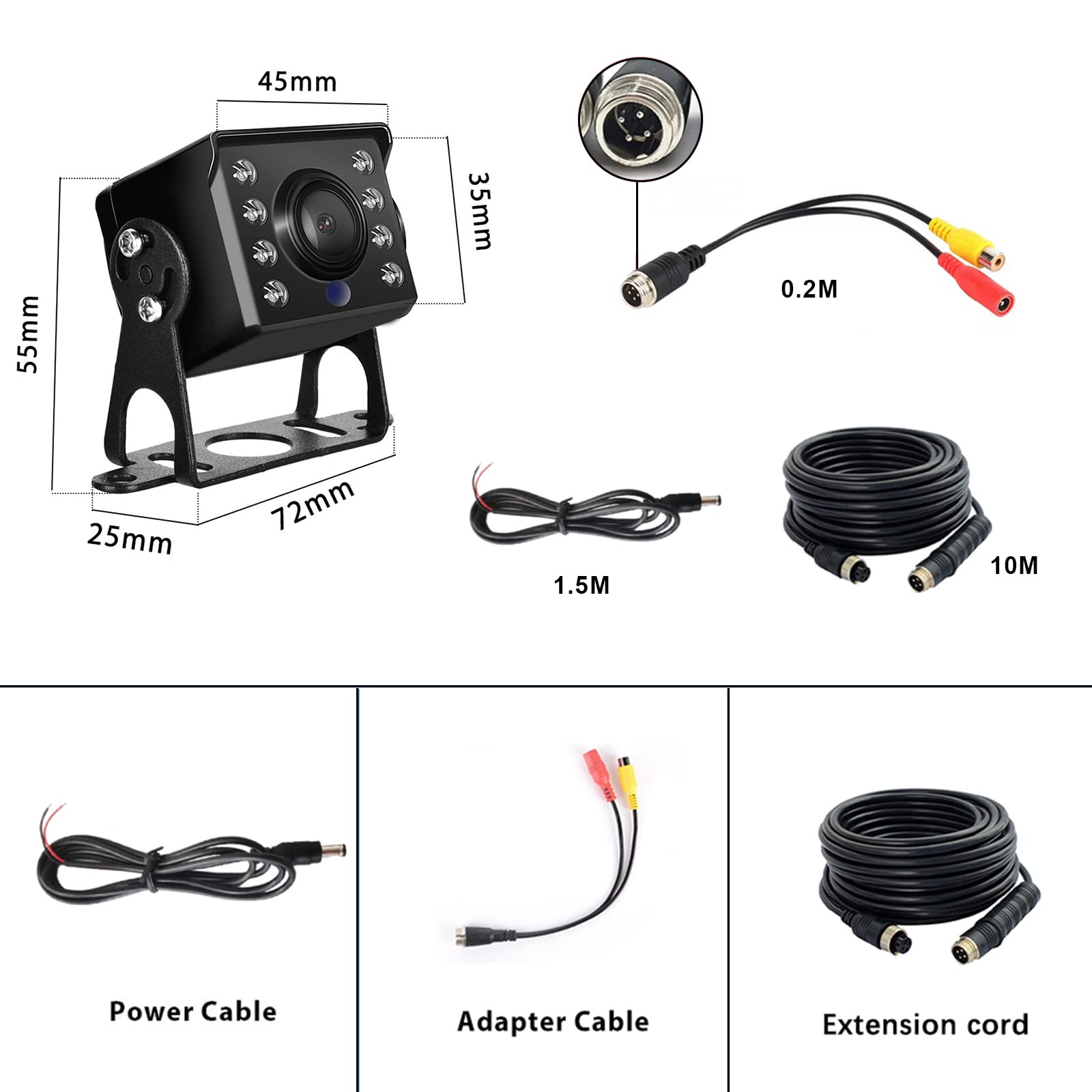 Snapklik.com : AHD & CVBS Backup Camera 4 Pin Cable +RCA Connector ...