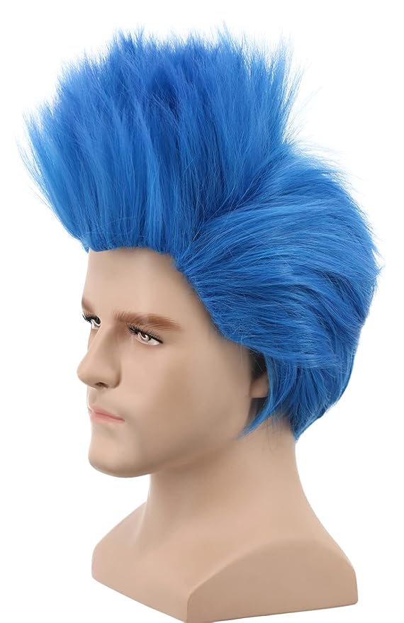 Amazon.com: yuehong Blue Mens Anime Cosplay Wig Party Funny Short ...