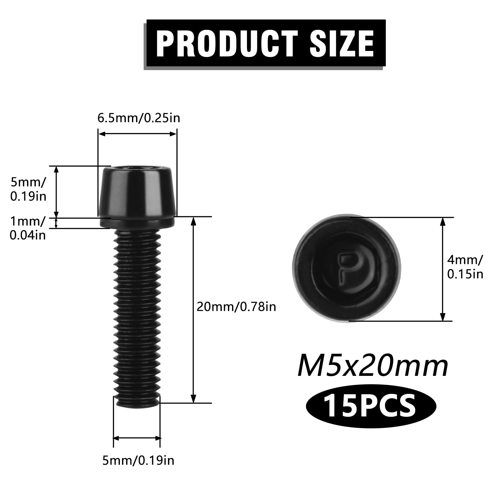 15 Piece Stem Bolts Kit, M5 x 20 mm Bike Bolts, Bicycle Stem Screw with ...