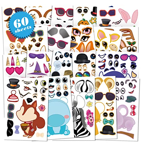 sinceroduct 60 Sheets Make a Face Stickers for Kids, Make Your Own ...