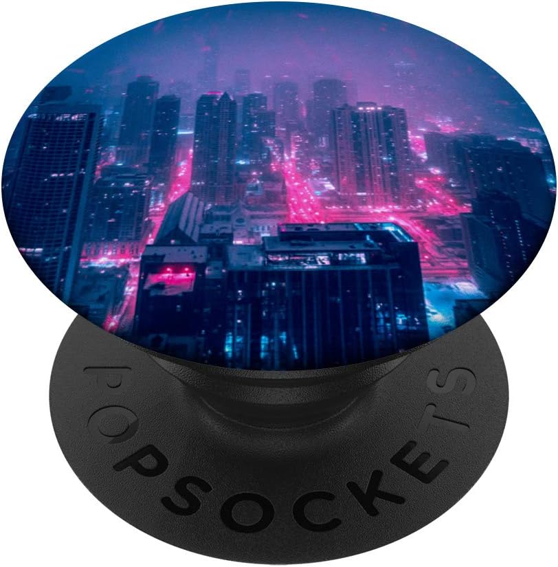 Amazon.com: Aesthetic Vaporwave Chicago Skyline At Night PopSockets ...