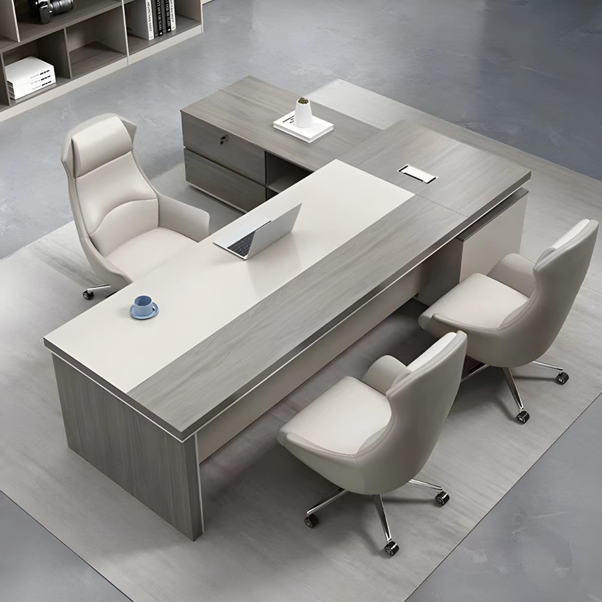 Amazon.com: CraftThink Modern Executive Office Desk, Gray Wood L Shaped ...
