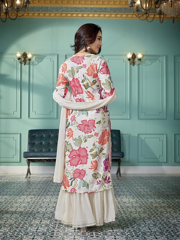 Royal Export Women's Viscose Floral /Mirror Work Embroidered Straight ...