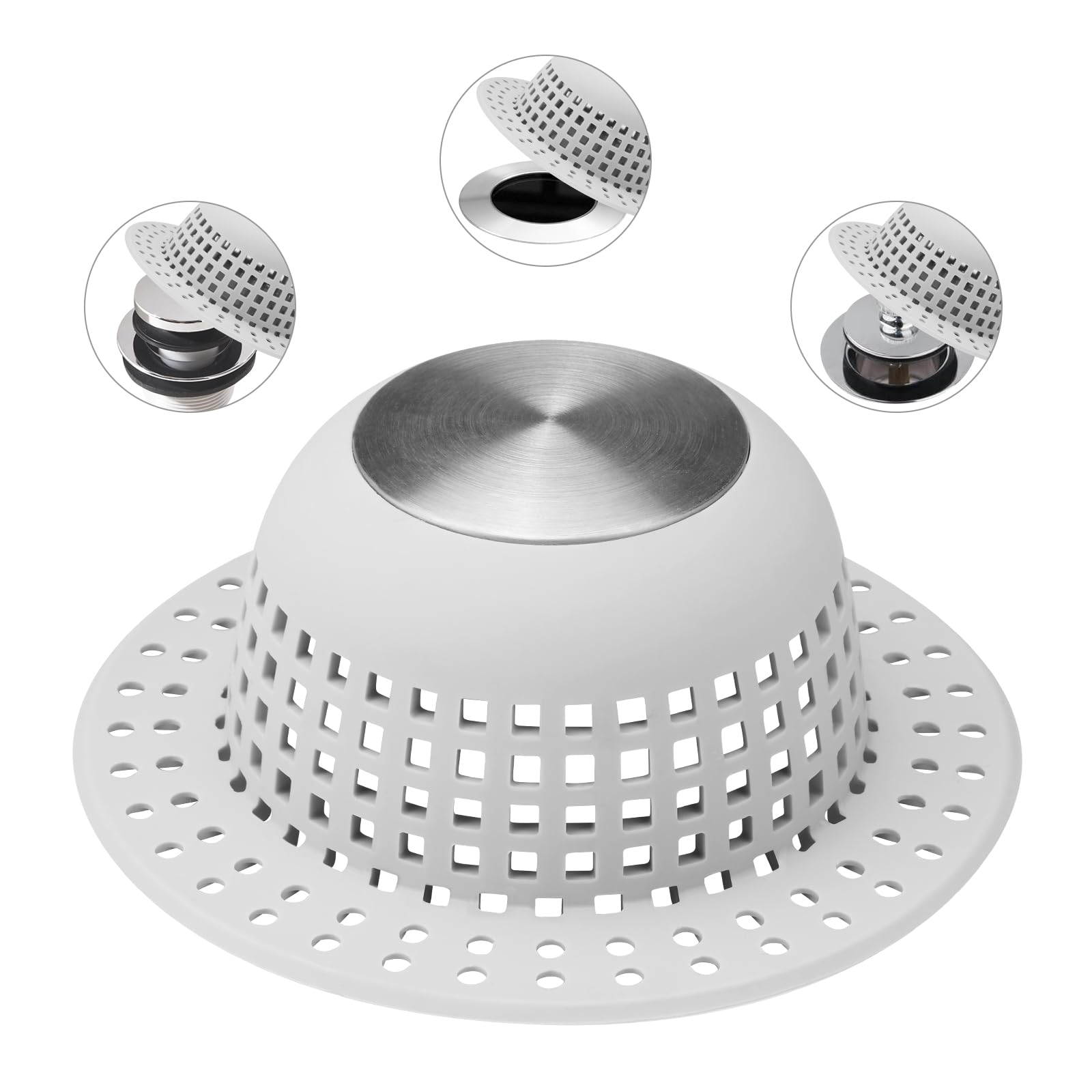 Aluvor Shower Drain Hair Catcher, Bathtub Drain Cover Foldable Silicone ...