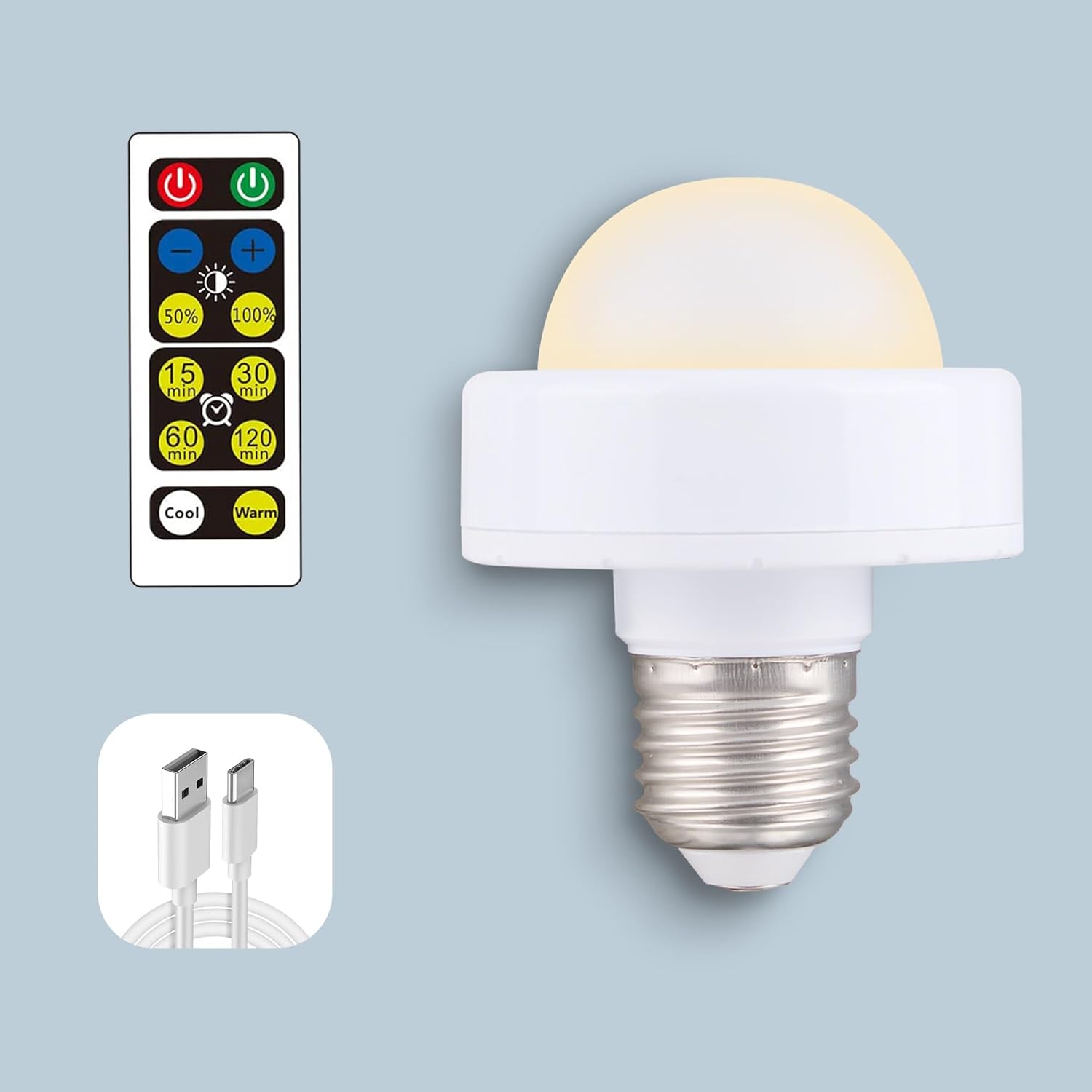 KEFA Rechargeable LED Bulb with Remote Control Dimmer Bulb, USB ...