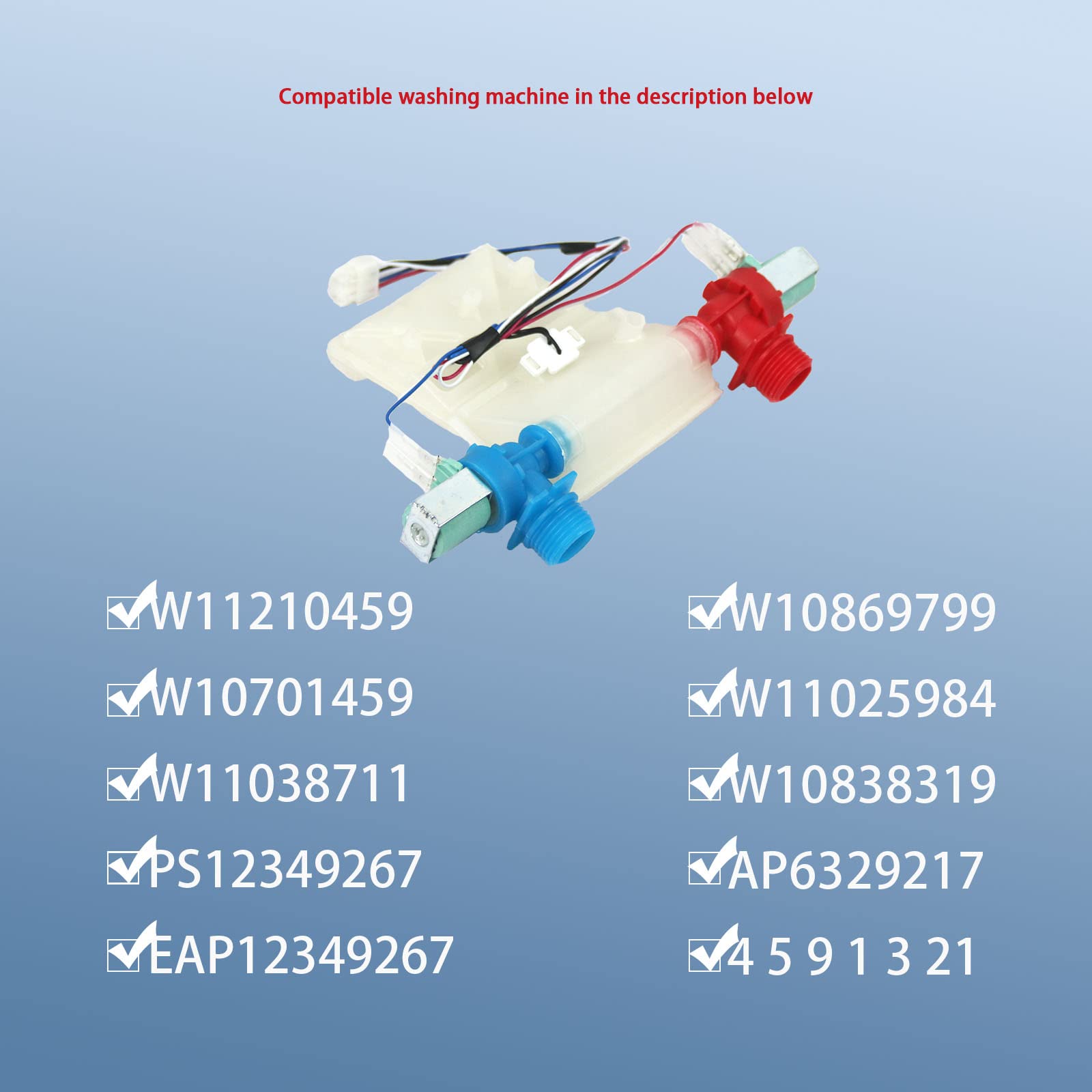 W11210459 W10869799 Washer Water Inlet Valve Compatible with Whirlpool ...