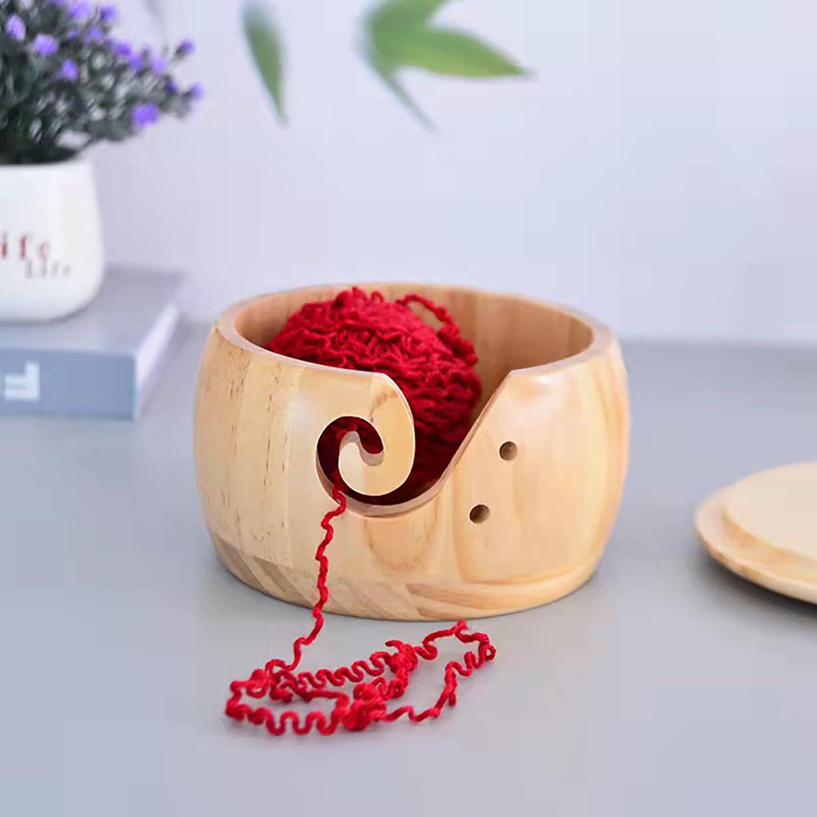 TEMU-SC Wooden yarn bowl for crocheting, Crochet bowls for yarn ...