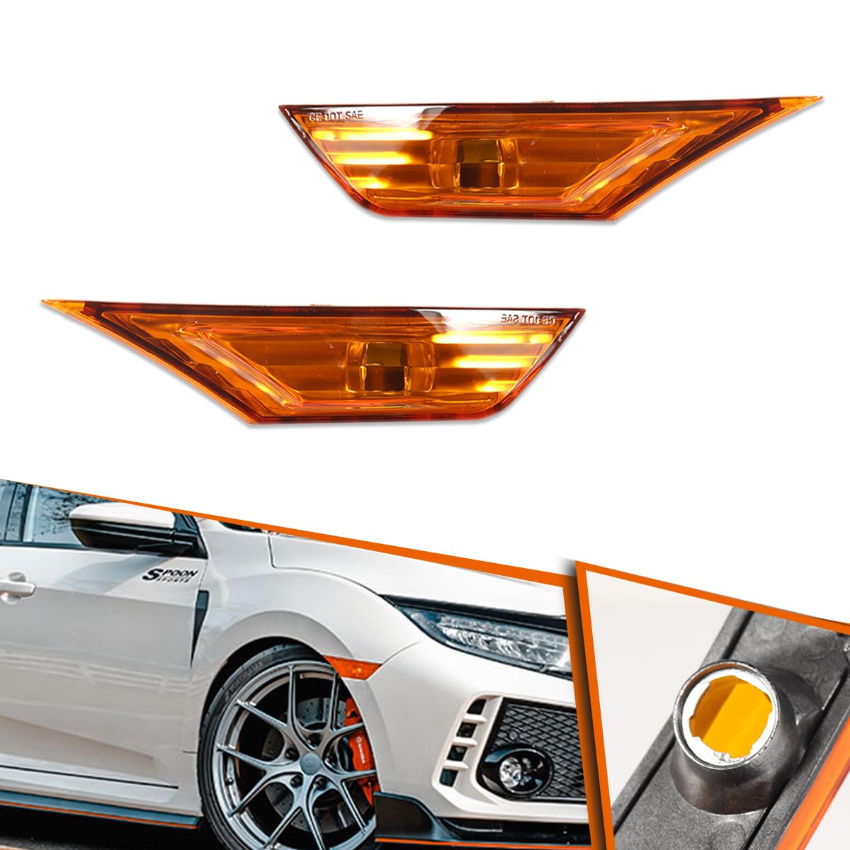 Snapklik.com : ADIIL Amber Lens Amber Full LED W/LED BULBS Front Bumper ...
