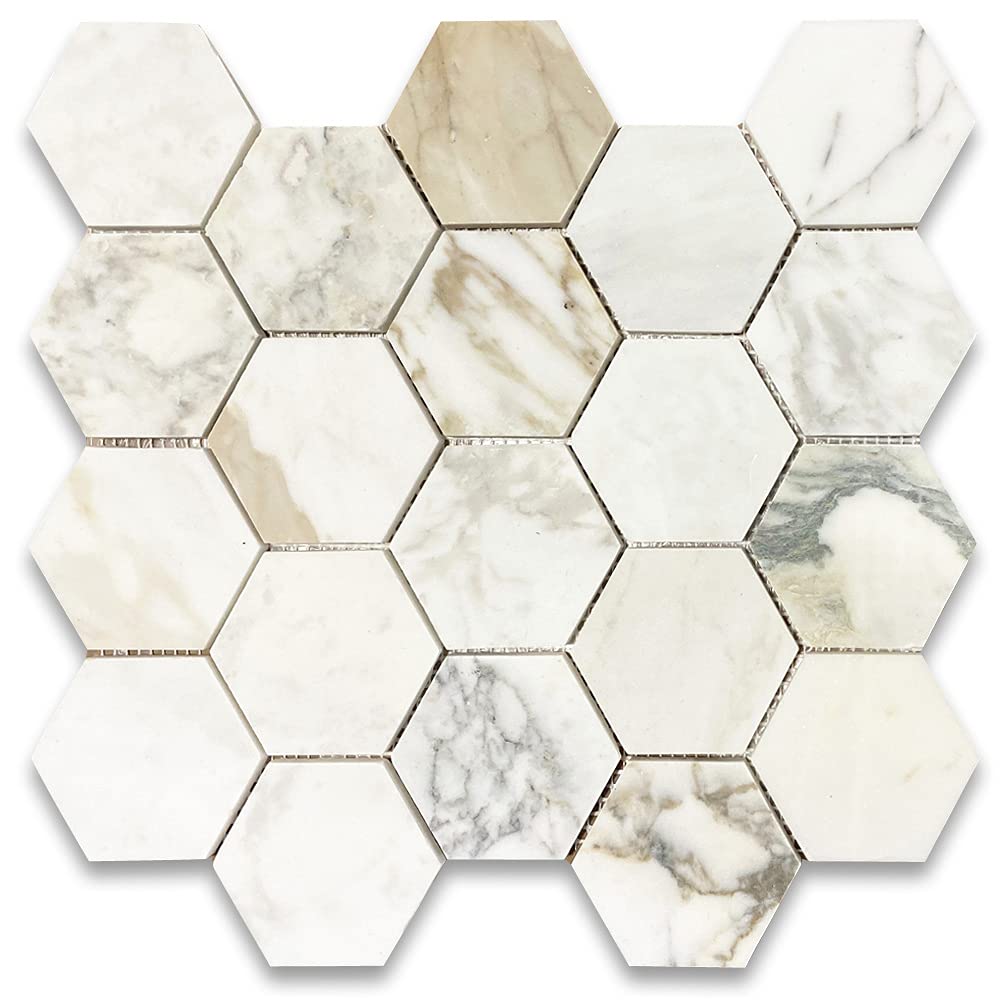 Buy Stone Center Online Calacatta Gold Marble 3 inch Hexagon Mosaic ...